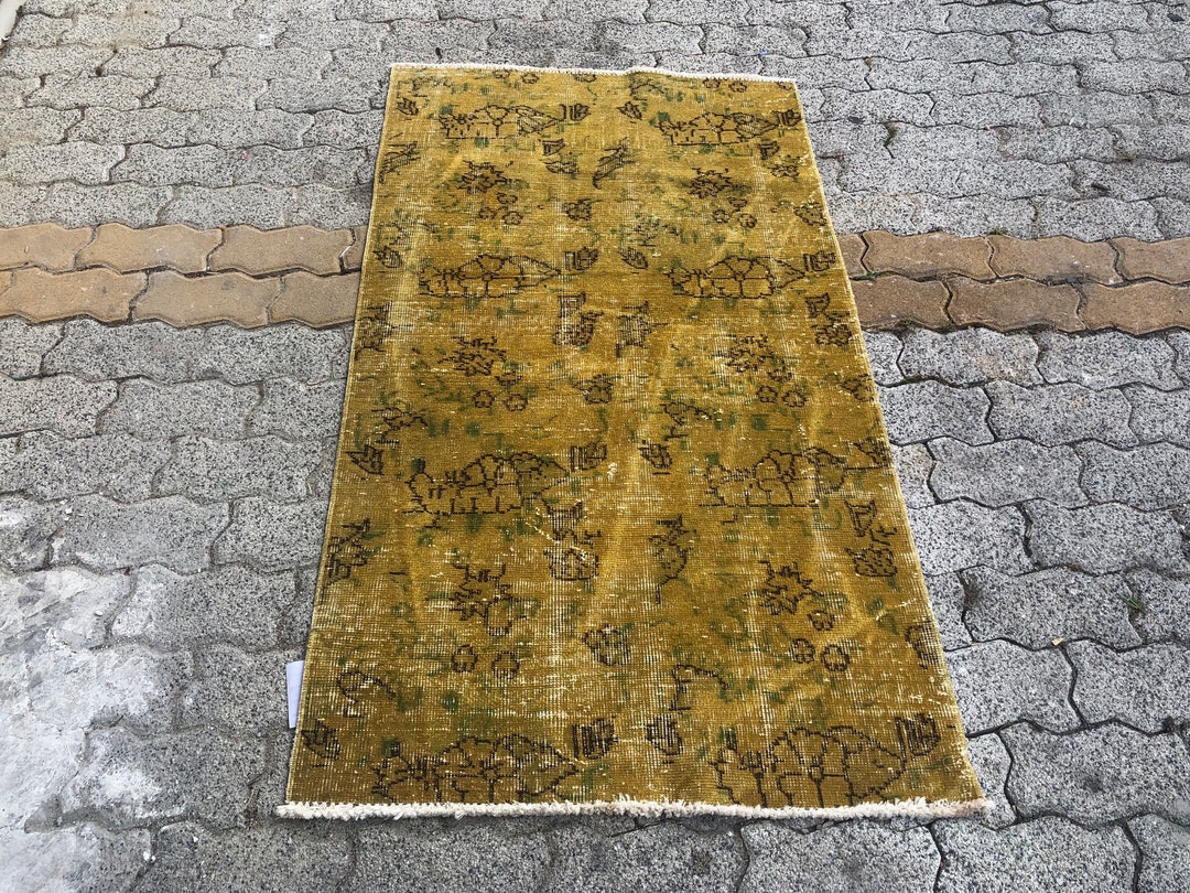 Design Yellow Rug, Vintage Turkish Rug, Handmade Rug, 5 X 2.7 Feet ...