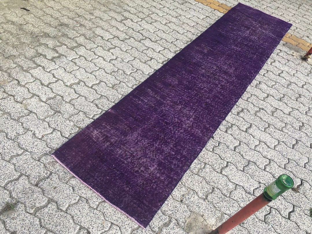 Purple Runner Rug, Overdyed Rug, 10.3 X 2.3 Feet, Turkish Modern Runner ...