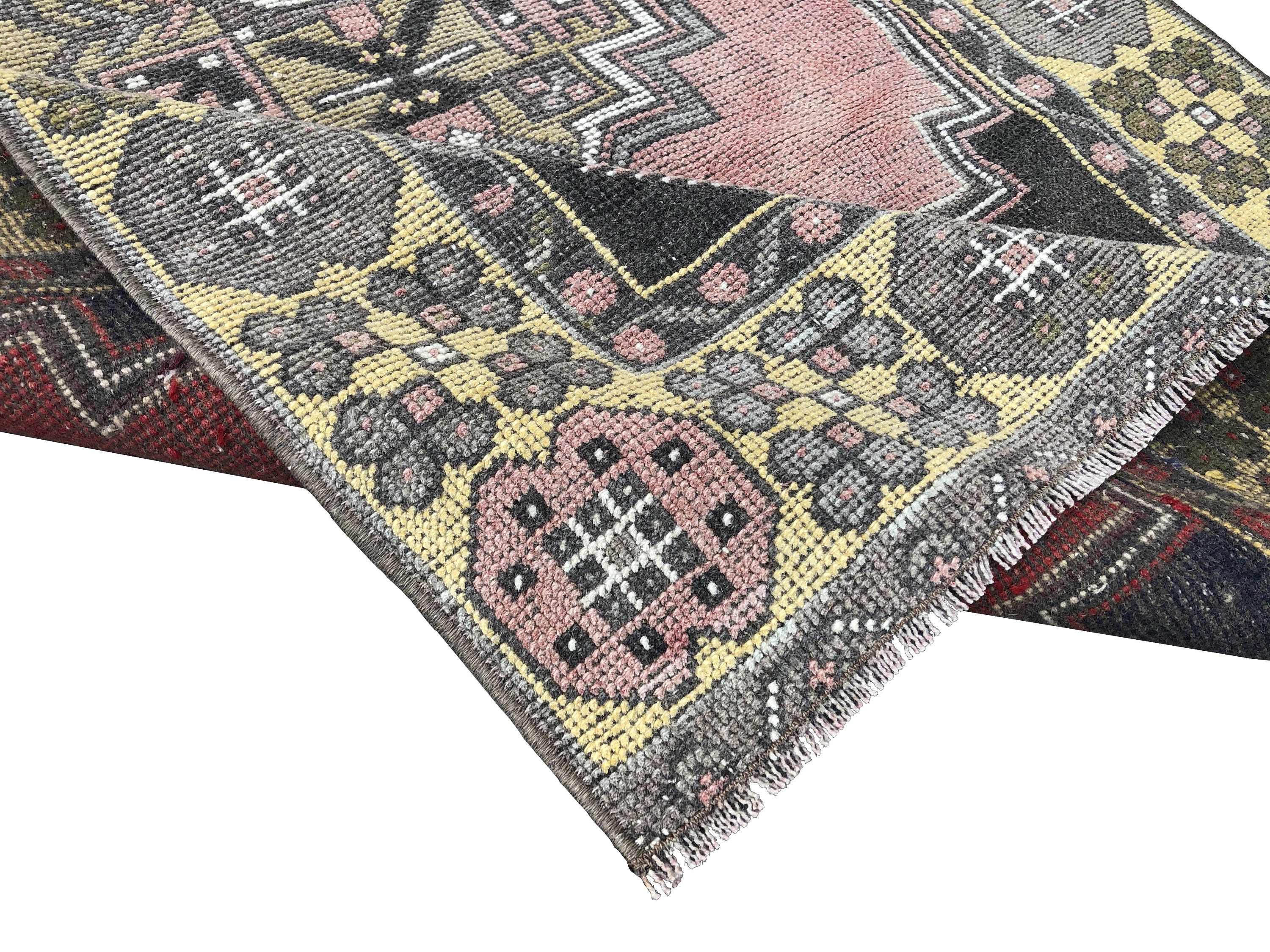 Pink-blue Turkish Rug, Vintage Area Rug, 7.5 X 3.4 Feet Area Rug, Faded ...