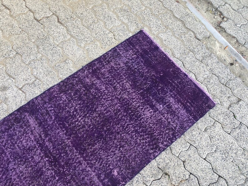 Purple Runner Rug, Overdyed Turkish Rug, 10.2 X 2.3 Feet, Handmade Wool ...