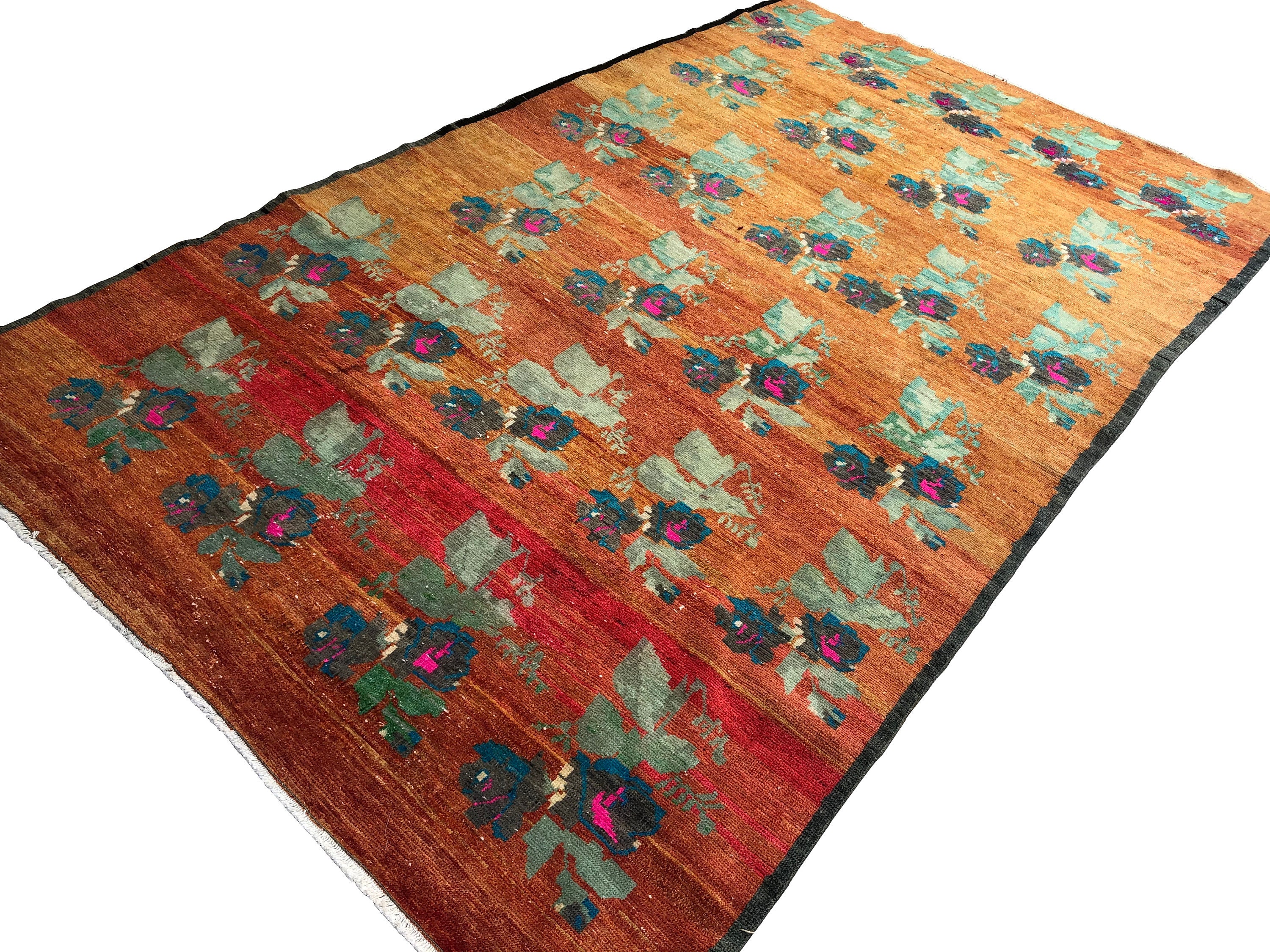 Floral Design Turkish Rug, 9.8 X 5.7 Ft Handmade Rug, Orange Rug ...