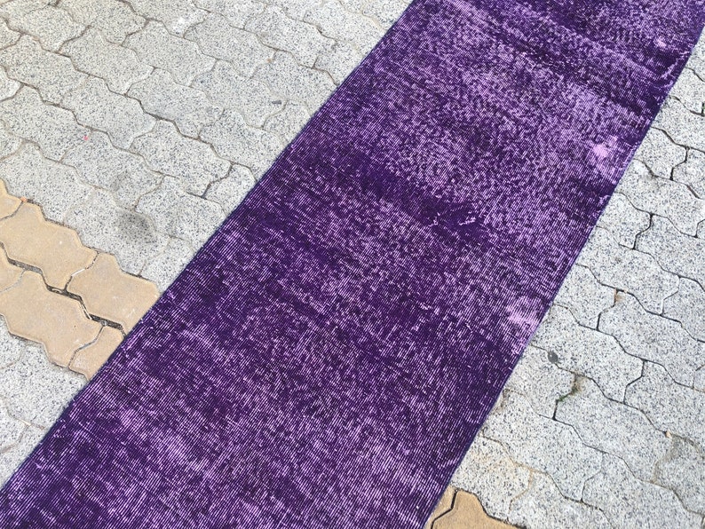 Purple Runner Rug, Overdyed Turkish Rug, 10.2 X 2.3 Feet, Handmade Wool ...