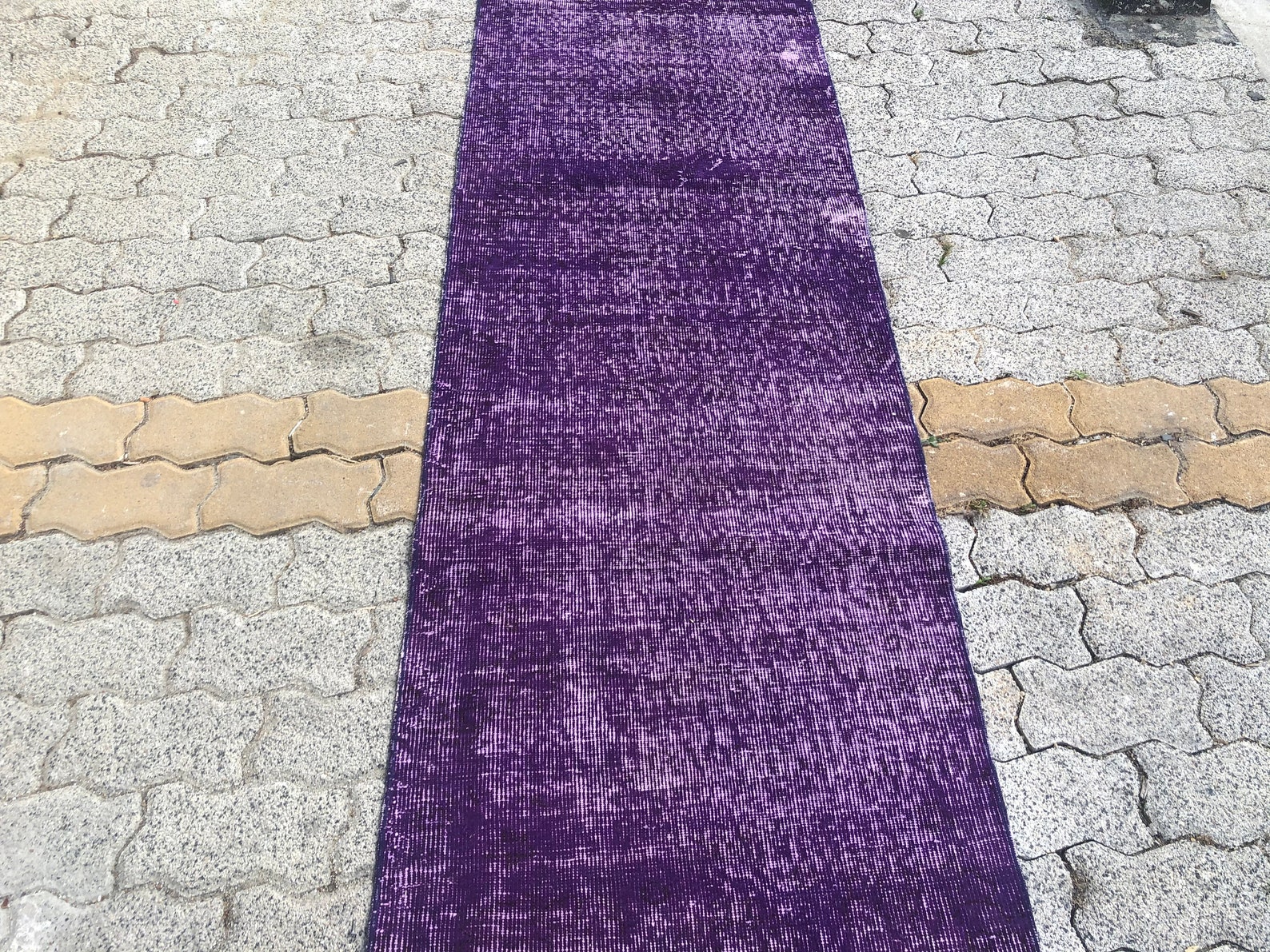 Purple Runner Rug, Overdyed Turkish Rug, 10.2 X 2.3 Feet, Handmade Wool ...