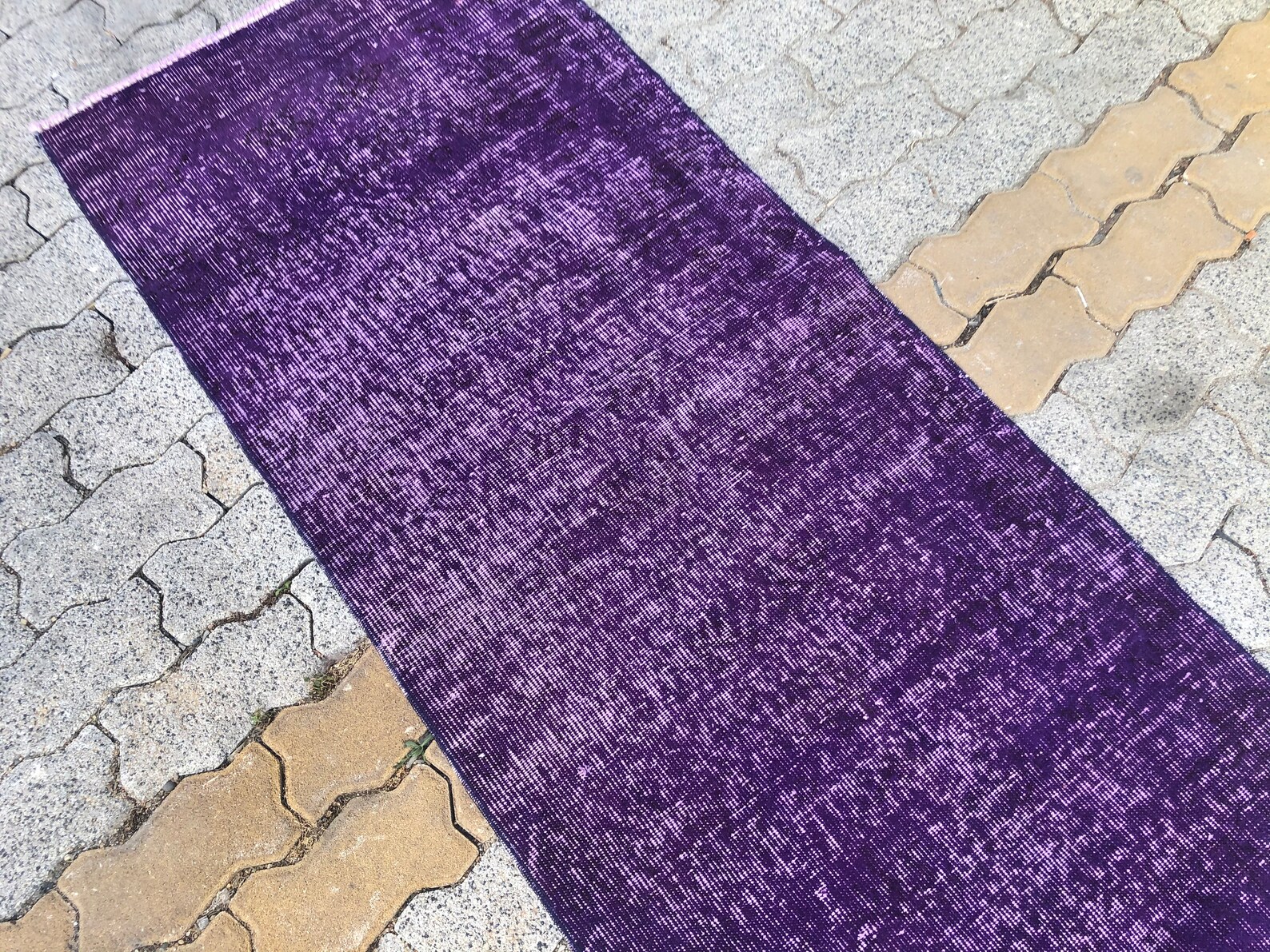 Purple Runner Rug, Overdyed Turkish Rug, 10.2 X 2.3 Feet, Handmade Wool ...