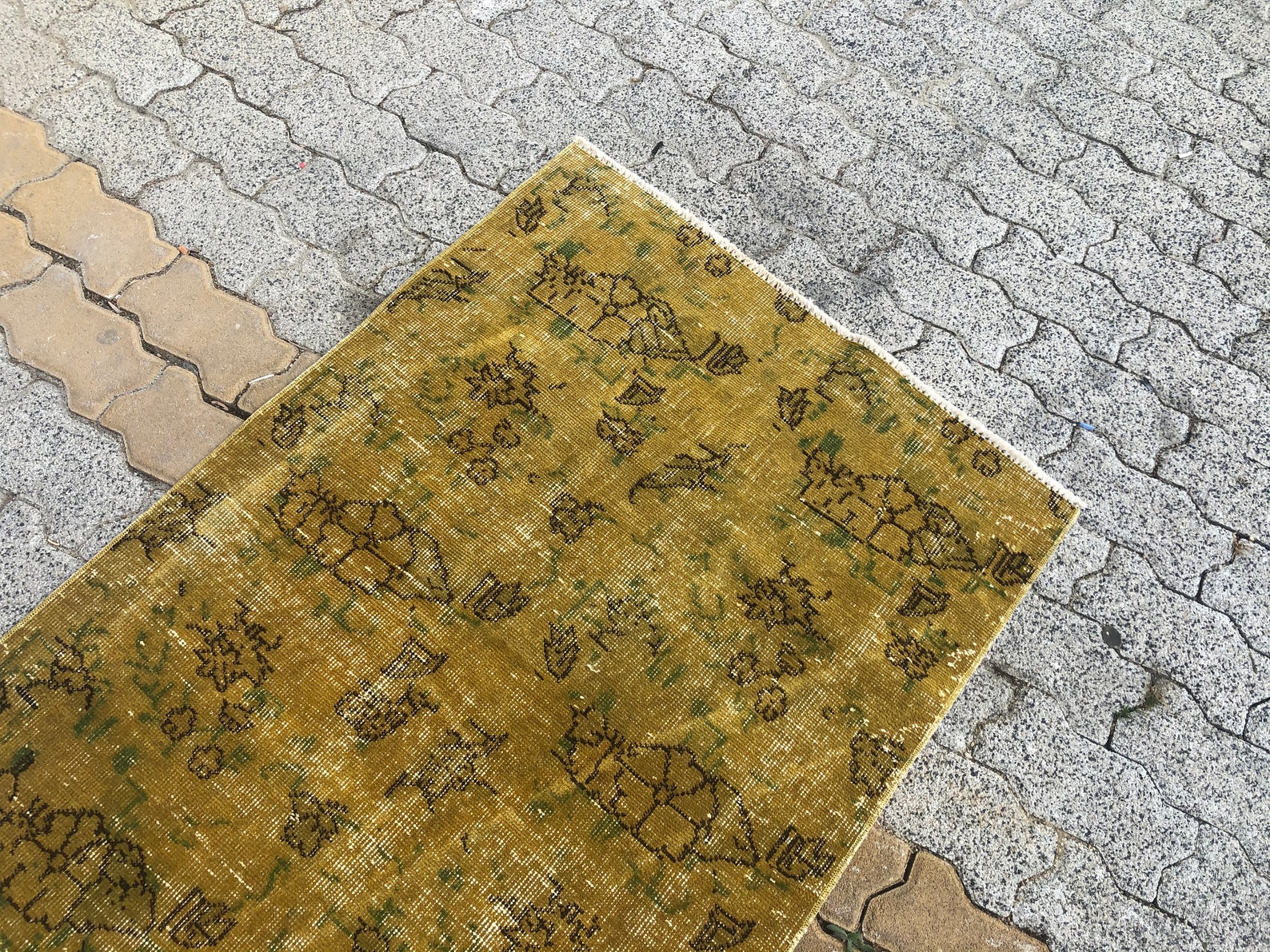 Design Yellow Rug Vintage Turkish Rug Handmade Rug 5 X 2.7 - Etsy