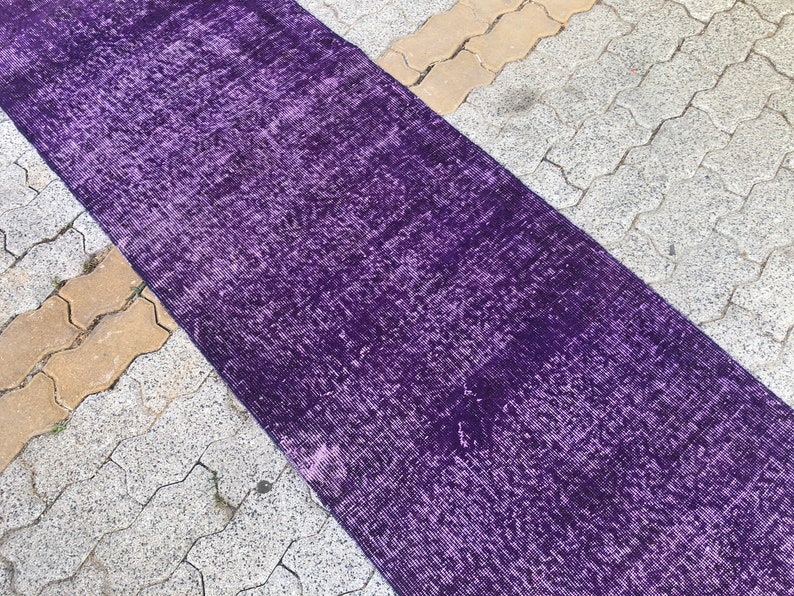Purple Runner Rug, Overdyed Turkish Rug, 10.2 X 2.3 Feet, Handmade Wool ...