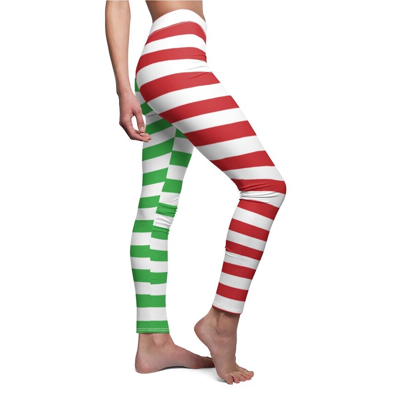 Elf Christmas Leggings for Women Red and Green Striped Elf - Etsy