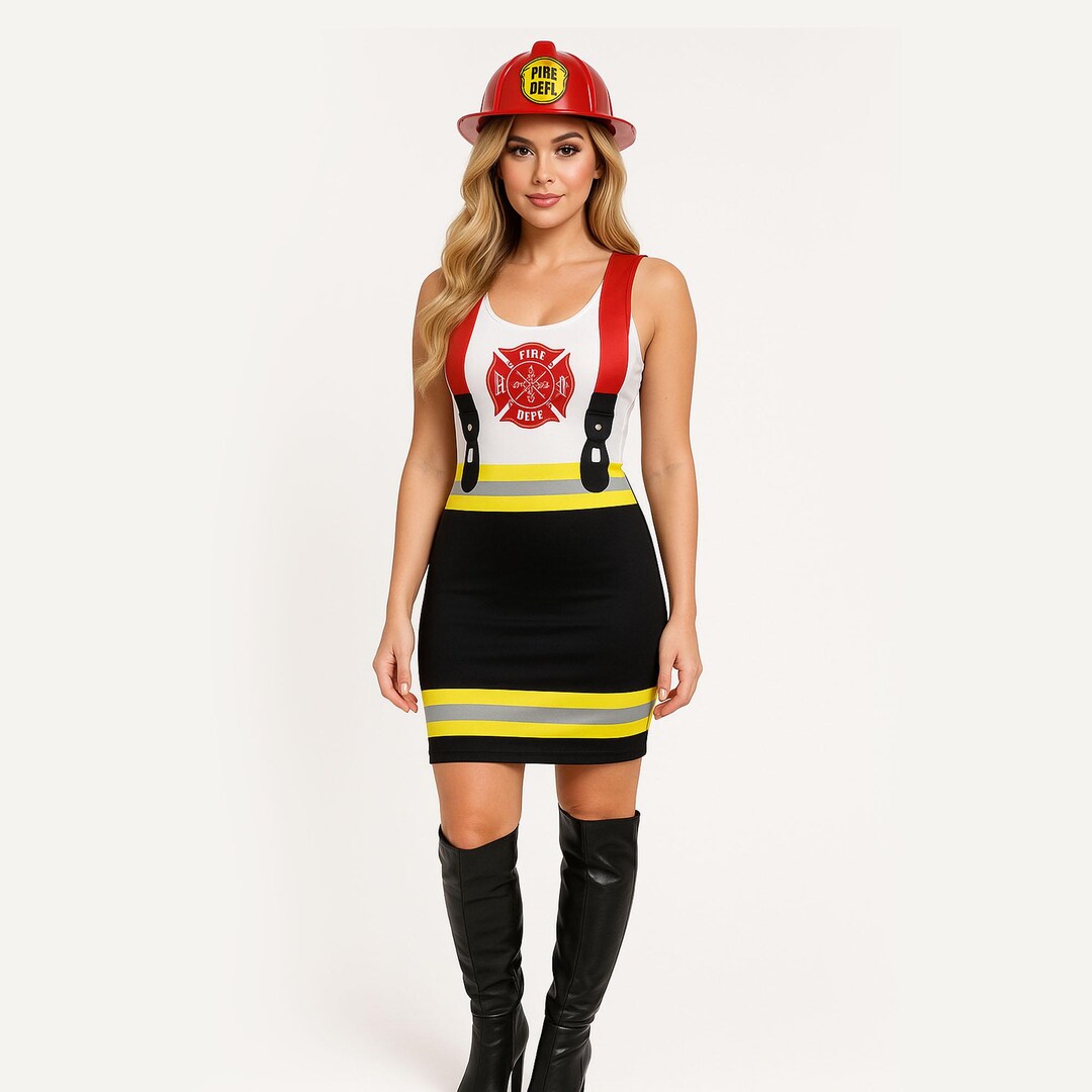 Fireman Dress Women, Womens Halloween Costume, Cute Firefighter Womens ...
