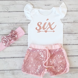 Pink 6th Birthday Outfit With Shorts Toddler Girl - Rose Gold Pink ...