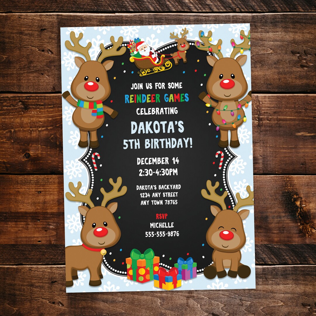 Editable Reindeer Games Birthday Party Invitation 5x7, Edit Wording ...