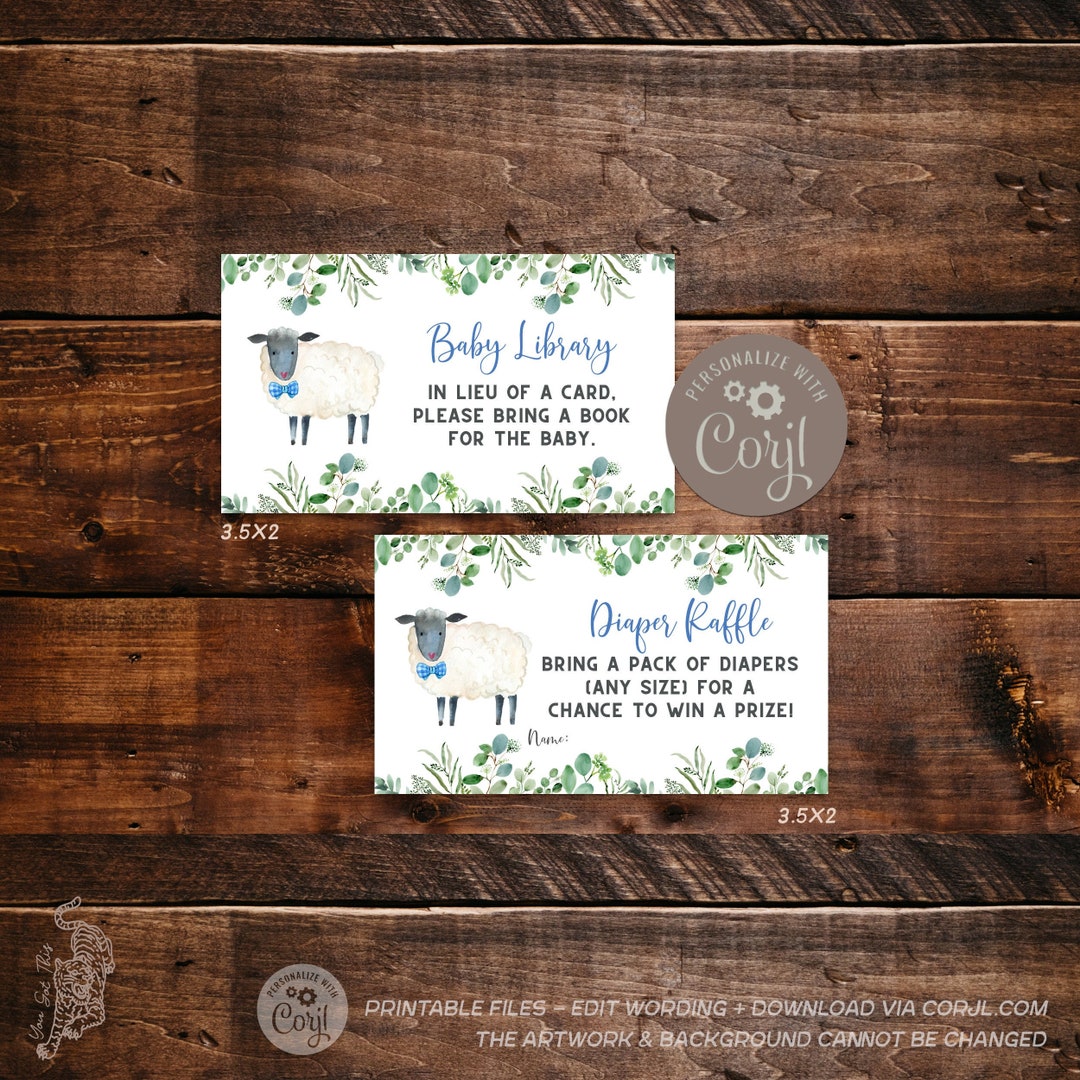 Editable Sheep Diaper Raffle & Baby Library Cards, 3.5x2 Inches, Edit ...