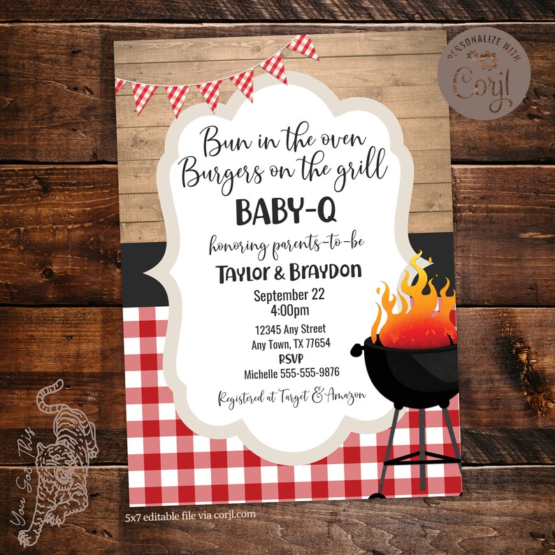Editable Baby-q Baby Shower Invitation, 5x7, Edit Wording Yourself via ...