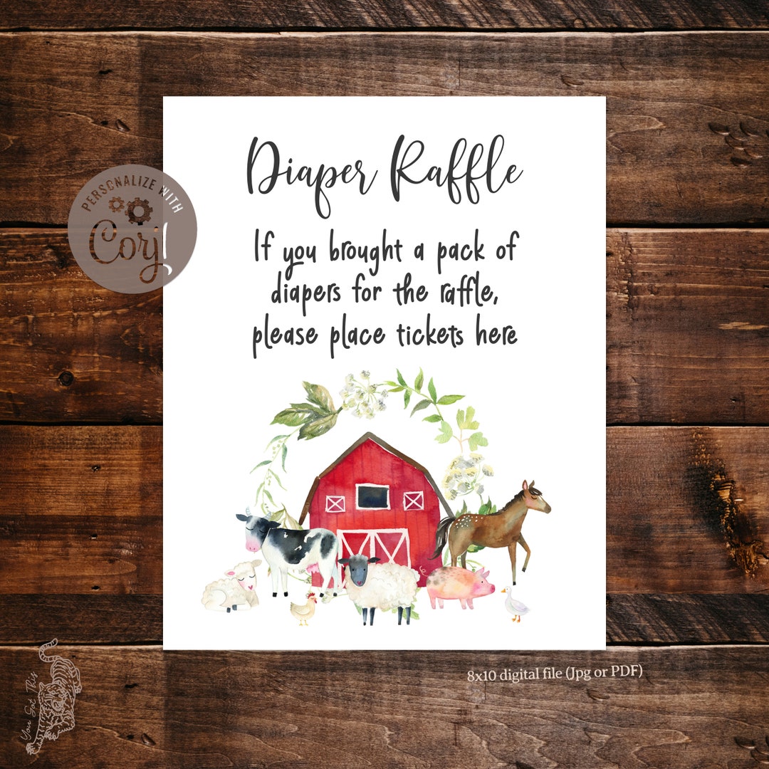 Editable Farm Diaper Raffle Sign, 8x10 Inches, Edit Wording Yourself ...
