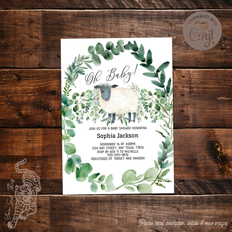 Editable Sheep Baby Shower Invitation, 5x7 Invite, Edit Wording ...