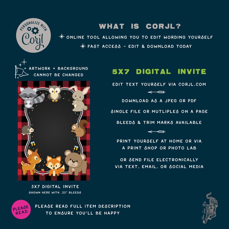 Editable Woodland Animals Party Birthday Invitation 5x7 Edit - Etsy