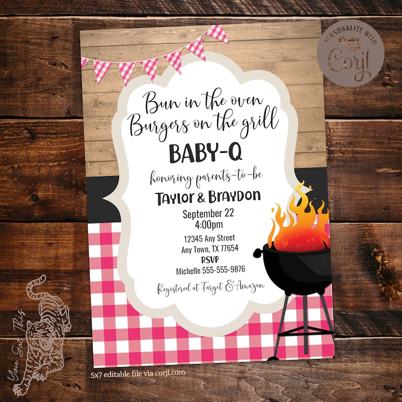 Editable Baby-q Baby Shower Invitation, 5x7 Invite, Edit Wording ...