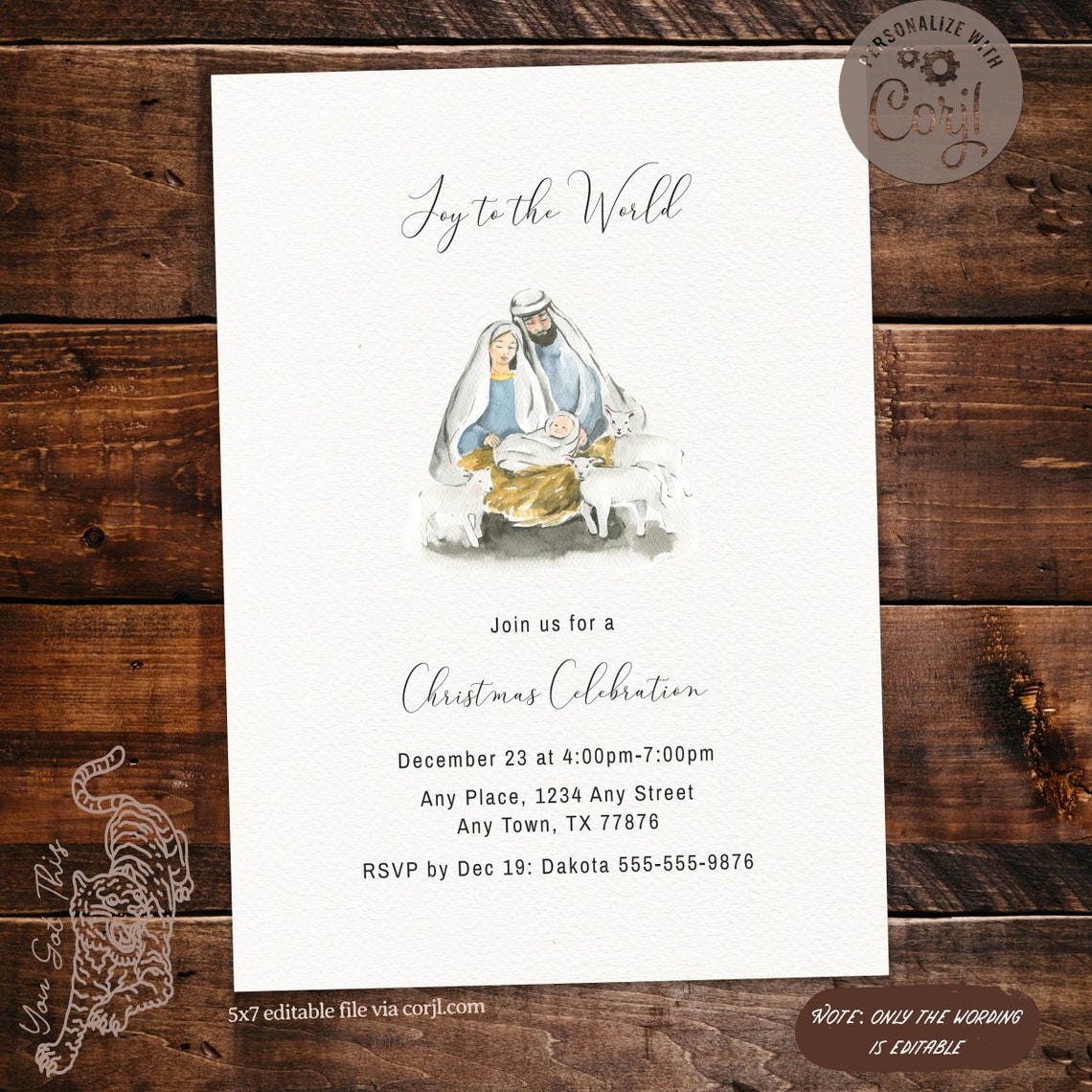 Nativity Invitation, 5x7 Invite, Edit Wording Yourself via Corjl ...