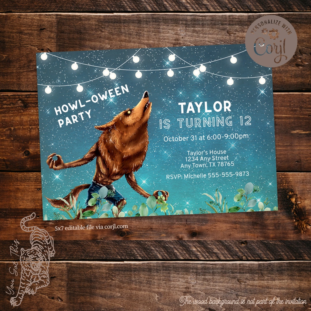 Editable Werewolf Howl-oween Birthday Invitation 5x7 Invite - Etsy