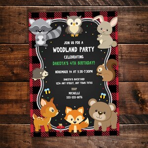 Editable Woodland Animals Party Birthday Invitation 5x7 Edit - Etsy