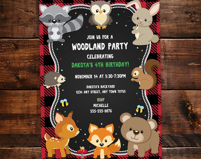 Editable Woodland Animals Party Birthday Invitation 5x7, Edit Wording ...