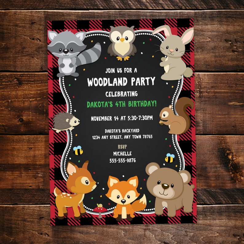 Editable Woodland Animals Party Birthday Invitation 5x7 Edit - Etsy