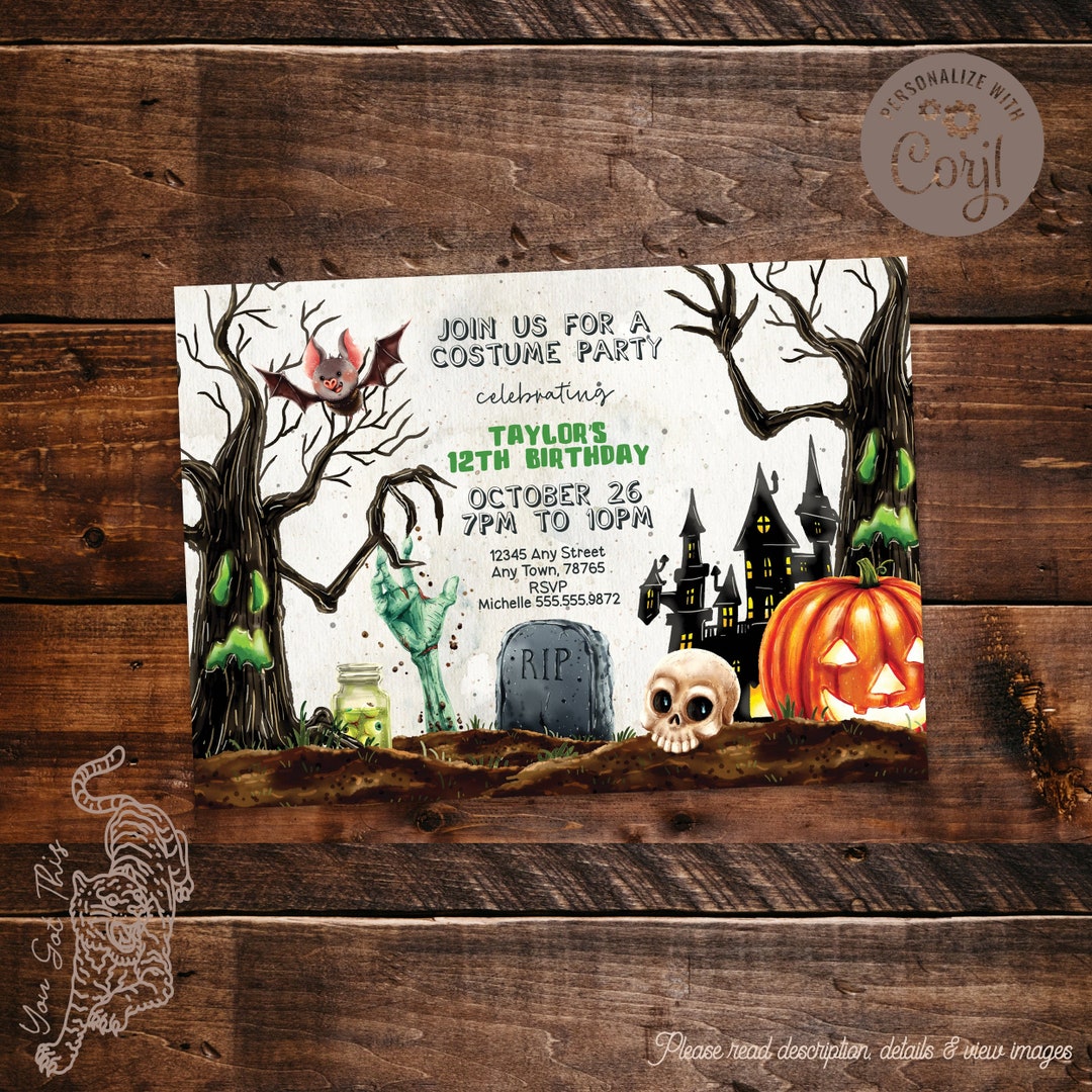 Editable Halloween Birthday Party Invitation, 5x7 Invite, Edit Wording ...