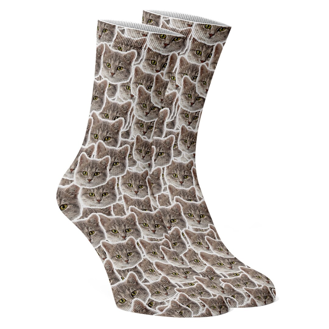 Cat Face Mash Photo Socks, personalised socks, cat on socks, funny gift ...