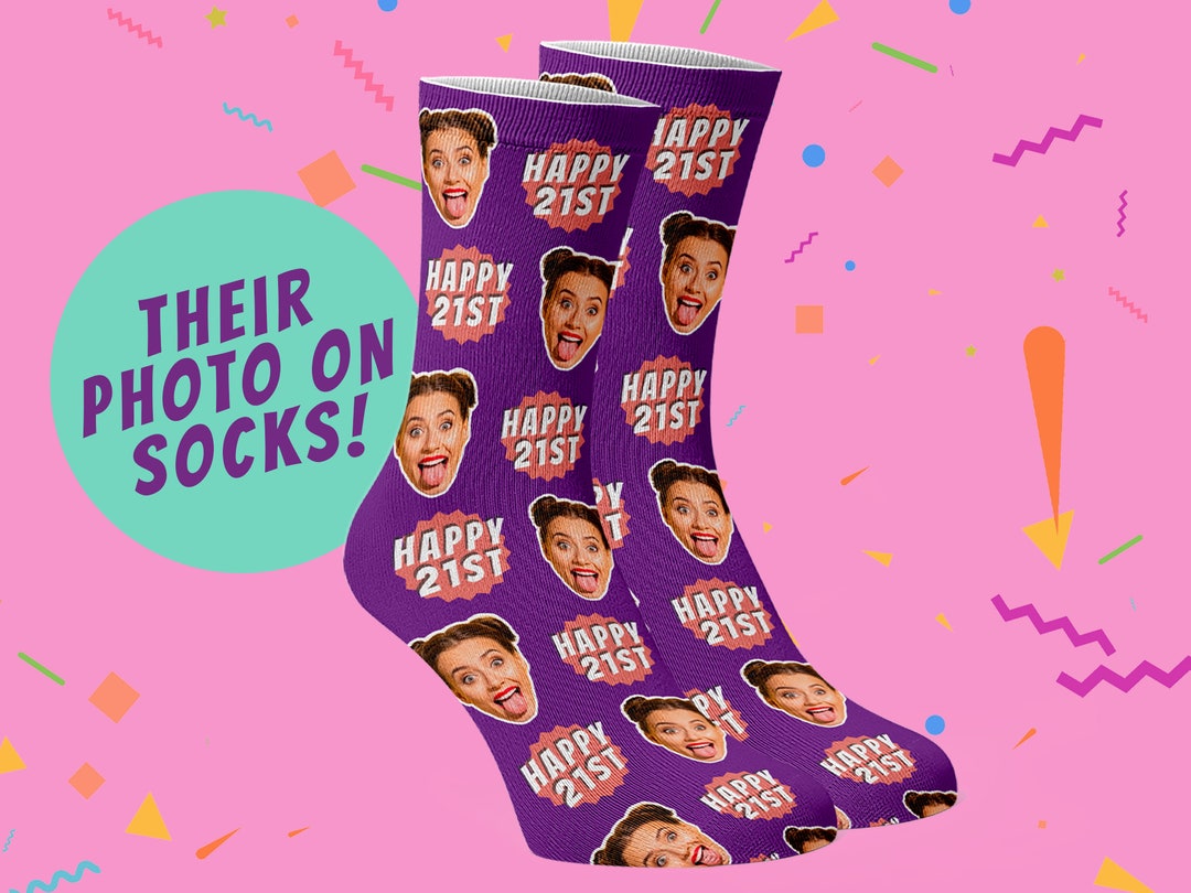 Custom Happy 21st Birthday Photo Socks, Their Face on Socks - Etsy