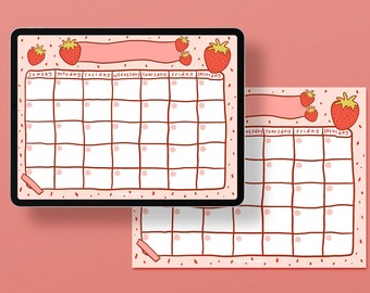 Cute Strawberry Printable Calendar Digital Calendar - Etsy