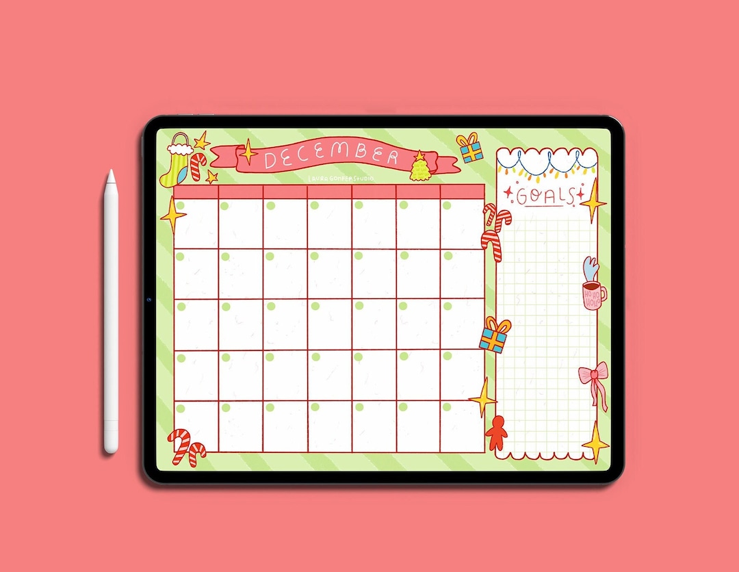 Christmas Digital Calendar / Cute Digital Calendar / iPad Calendar ...