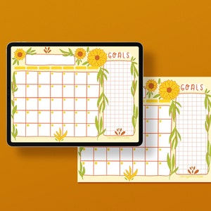 Digital Monthly Calendar/ Sunflower / iPad Calendar / Goodnotes ...