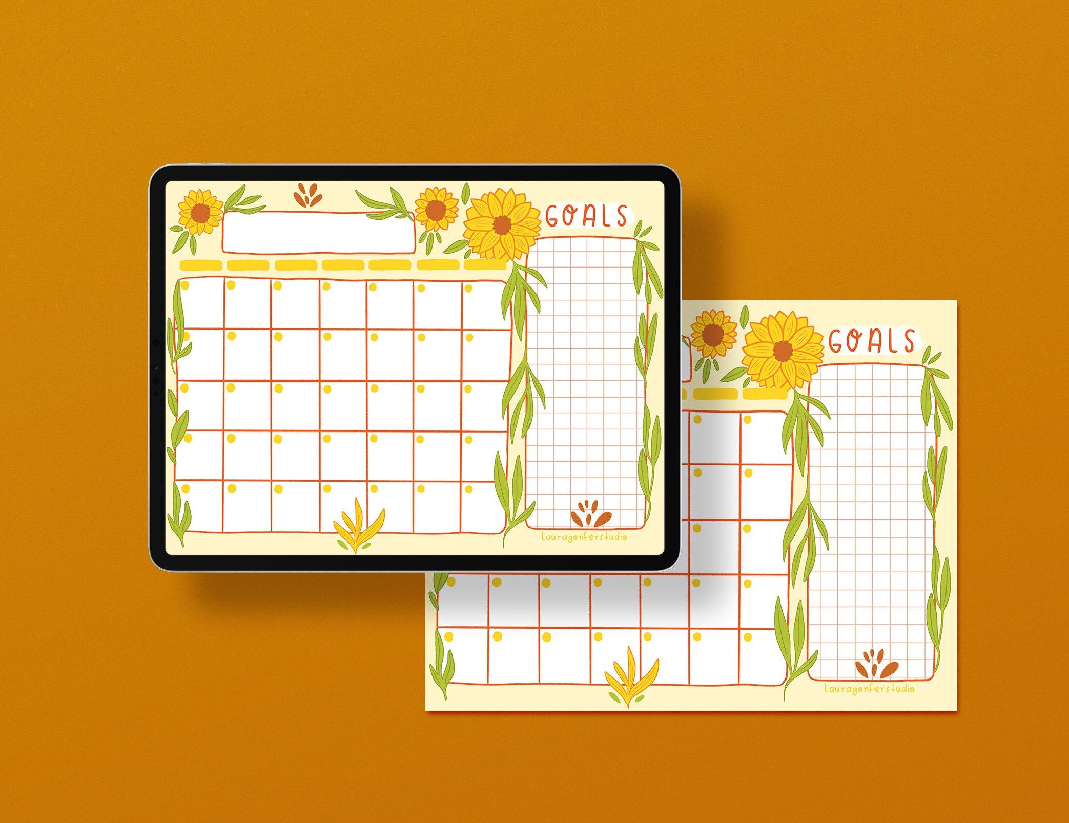 Digital Monthly Calendar/ Sunflower / iPad Calendar / Goodnotes ...