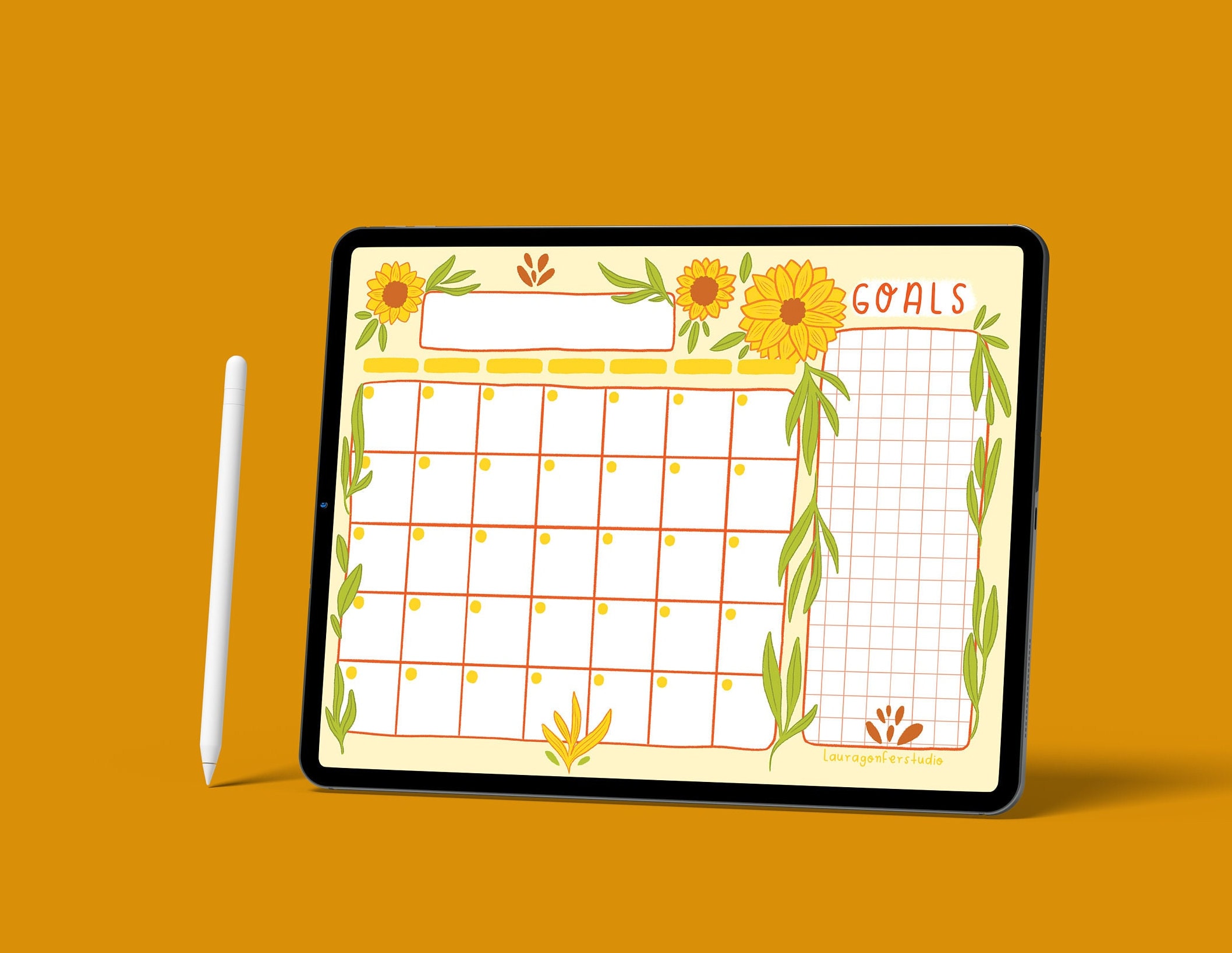 Digital Monthly Calendar/ Sunflower / iPad Calendar / Goodnotes ...