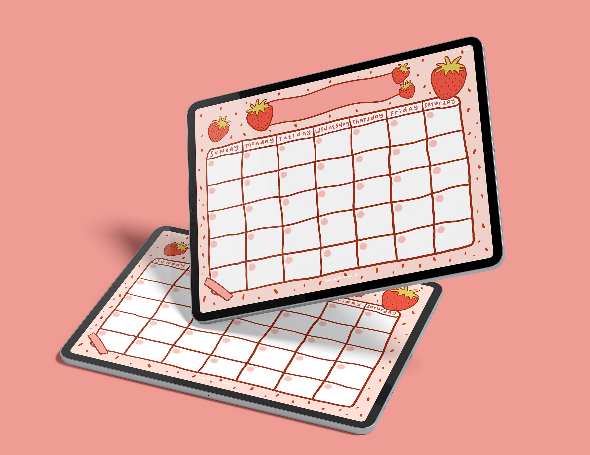 Strawberry Open Digital Calendar / Cute Printable Calendar / Cute Pink ...