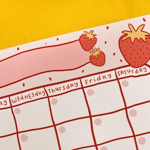Strawberry Open Digital Calendar / Cute Printable Calendar / Cute Pink ...