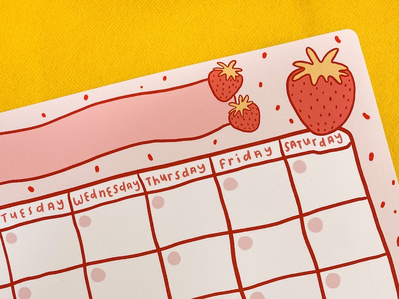 Strawberry Open Digital Calendar / Cute Printable Calendar / - Etsy UK