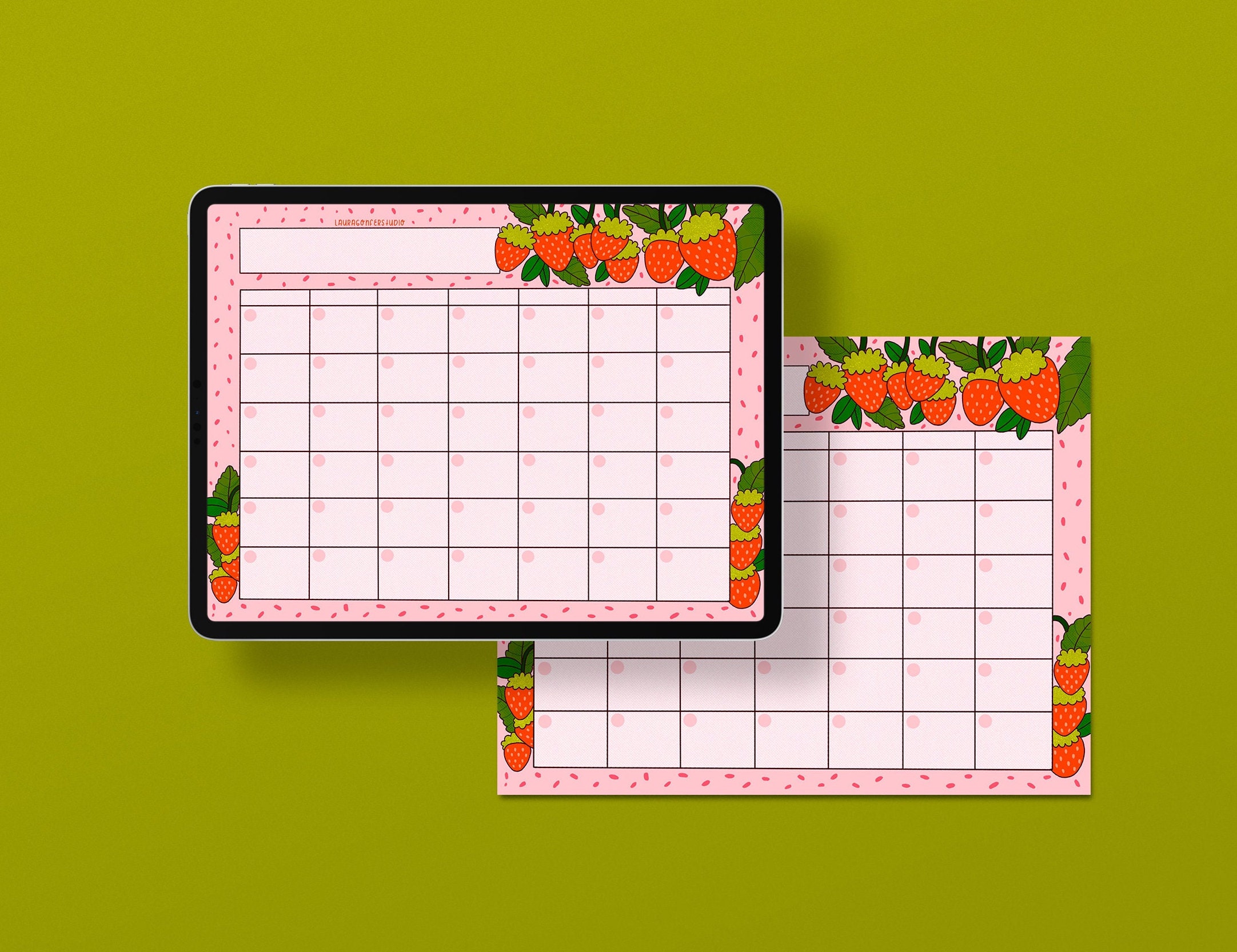 Strawberry Digital Calendar / Cute Digital Calendar / iPad Calendar ...