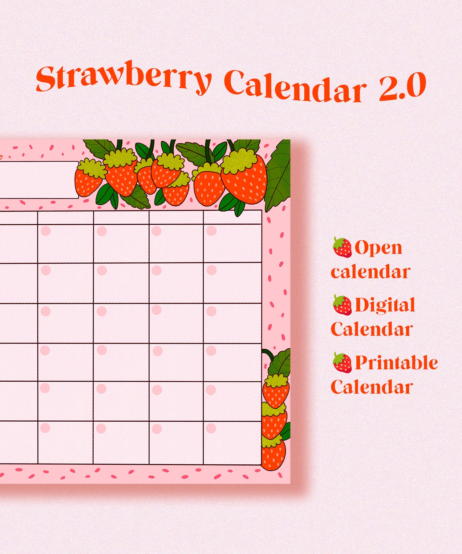 Strawberry Digital Calendar / Cute Digital Calendar / iPad Calendar ...