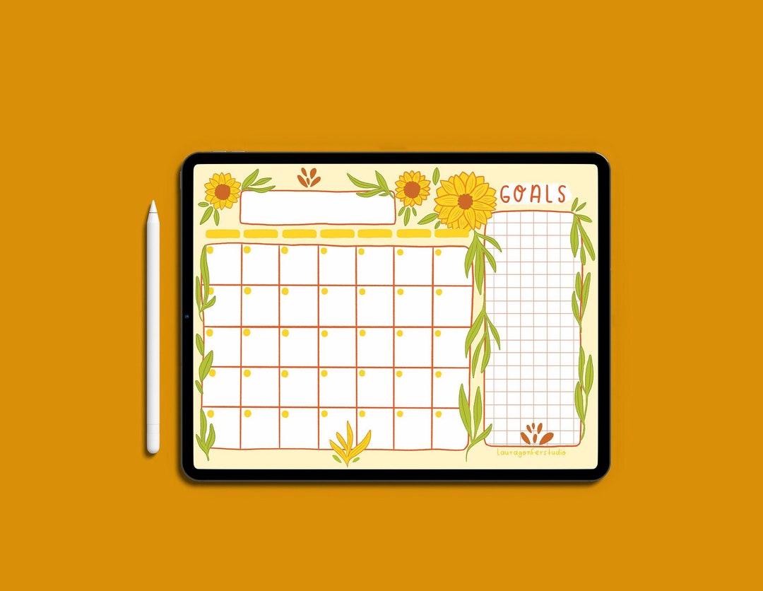 Digital Monthly Calendar/ Sunflower / iPad Calendar / Goodnotes ...
