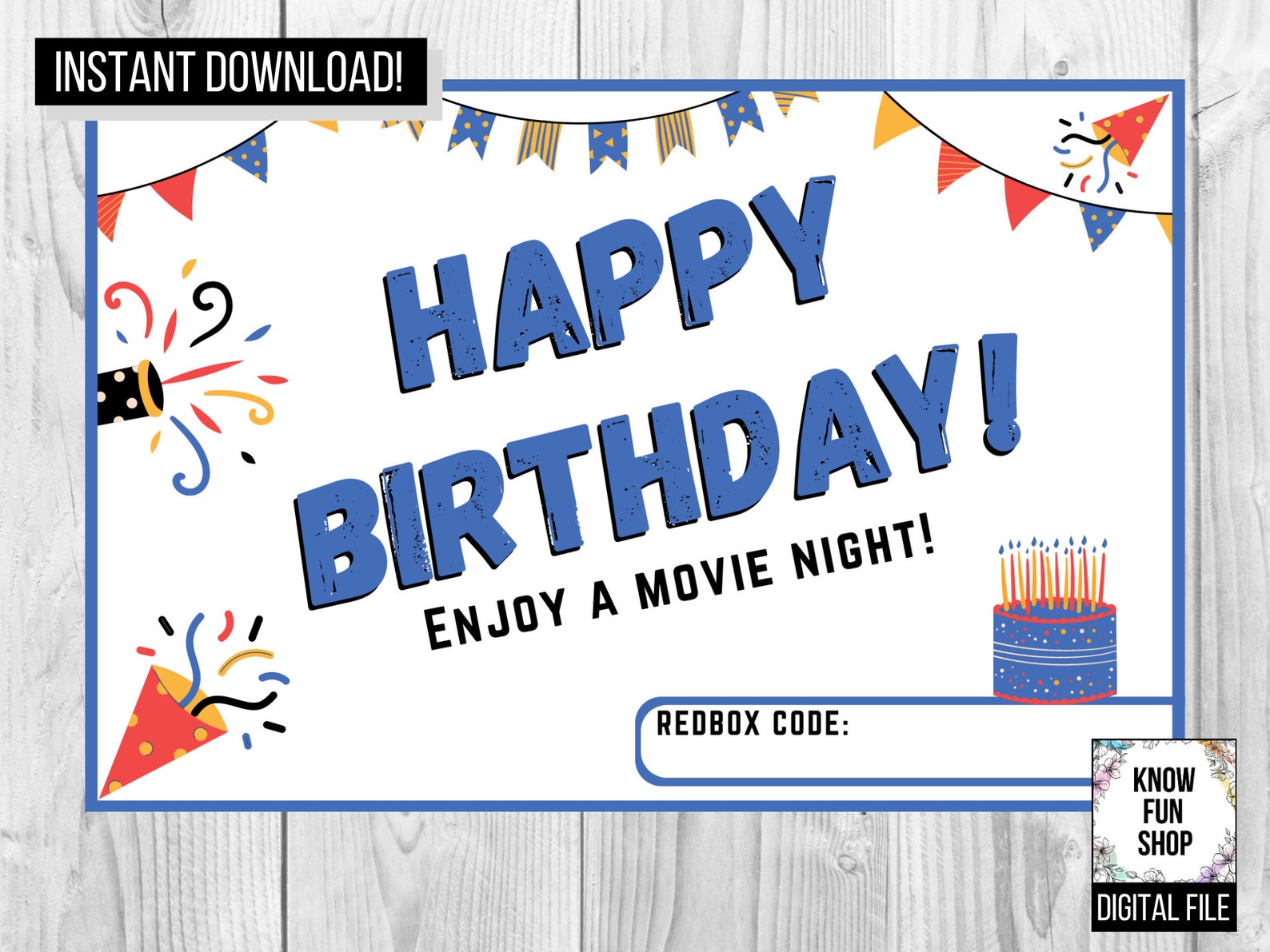 Redbox Happy Birthday Printable Cards INSTANT DOWNLOAD - Etsy