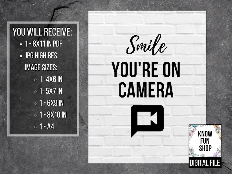 You're on Camera Printable Sign - INSTANT DOWNLOAD! - Smile Security ...