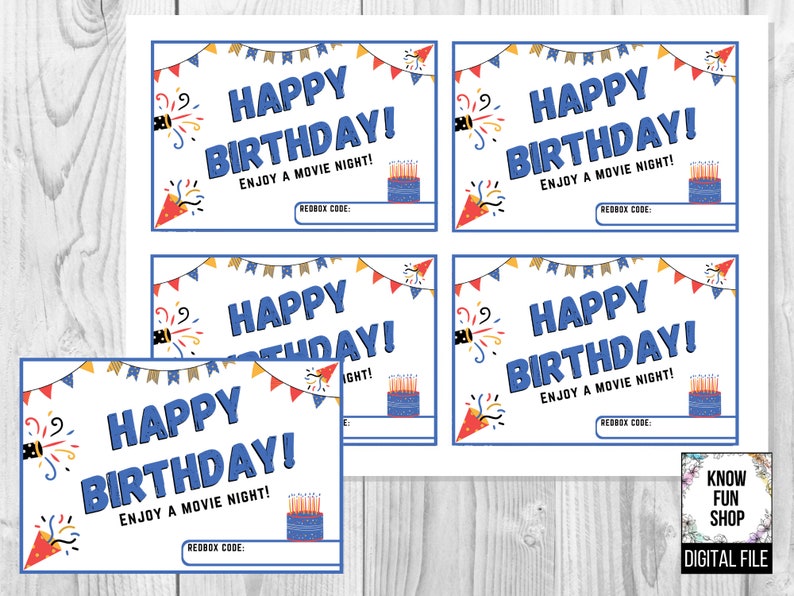 Redbox Happy Birthday Printable Cards INSTANT DOWNLOAD - Etsy