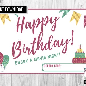 Redbox Happy Birthday Printable Cards INSTANT DOWNLOAD - Etsy