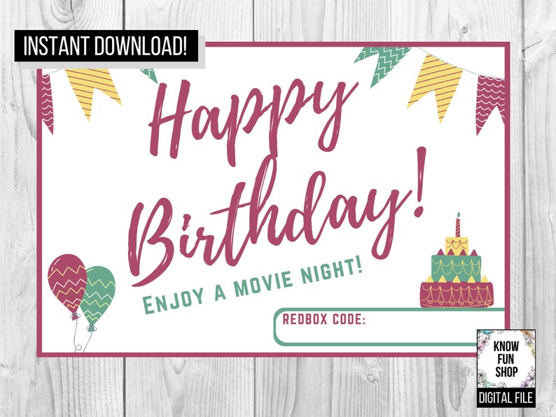 Redbox Happy Birthday Printable Cards INSTANT DOWNLOAD - Etsy