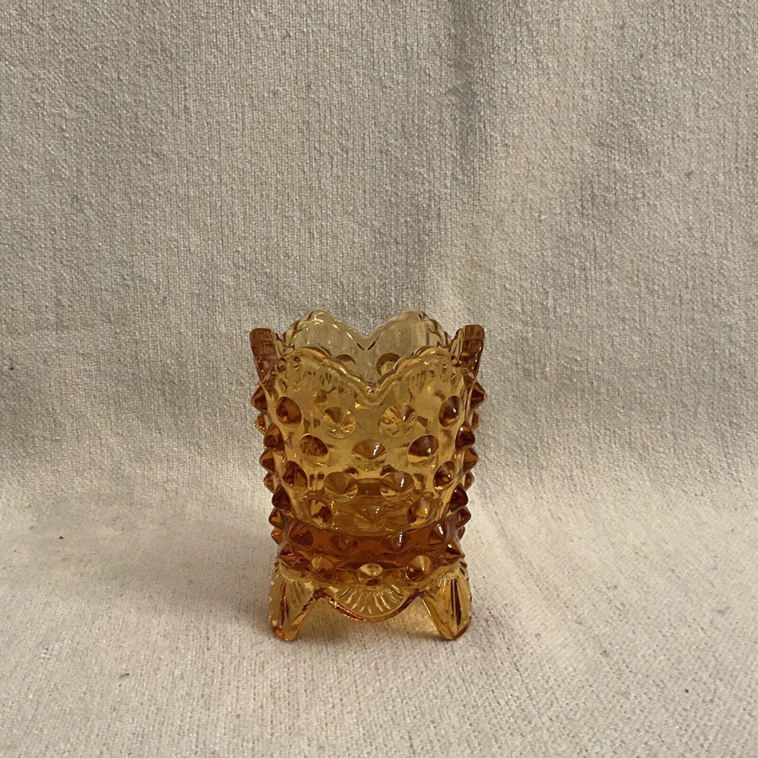 Vintage Hobnail Amber Glass Toothpick Holder Footed - Etsy
