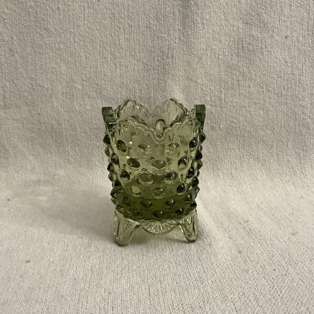 Vintage Hobnail Green Glass Toothpick Holder Footed 70's - Etsy