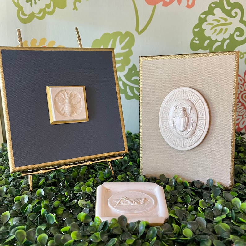 Modern Insects Intaglio Art, Plaster Medallions on Canvas, Botanical ...