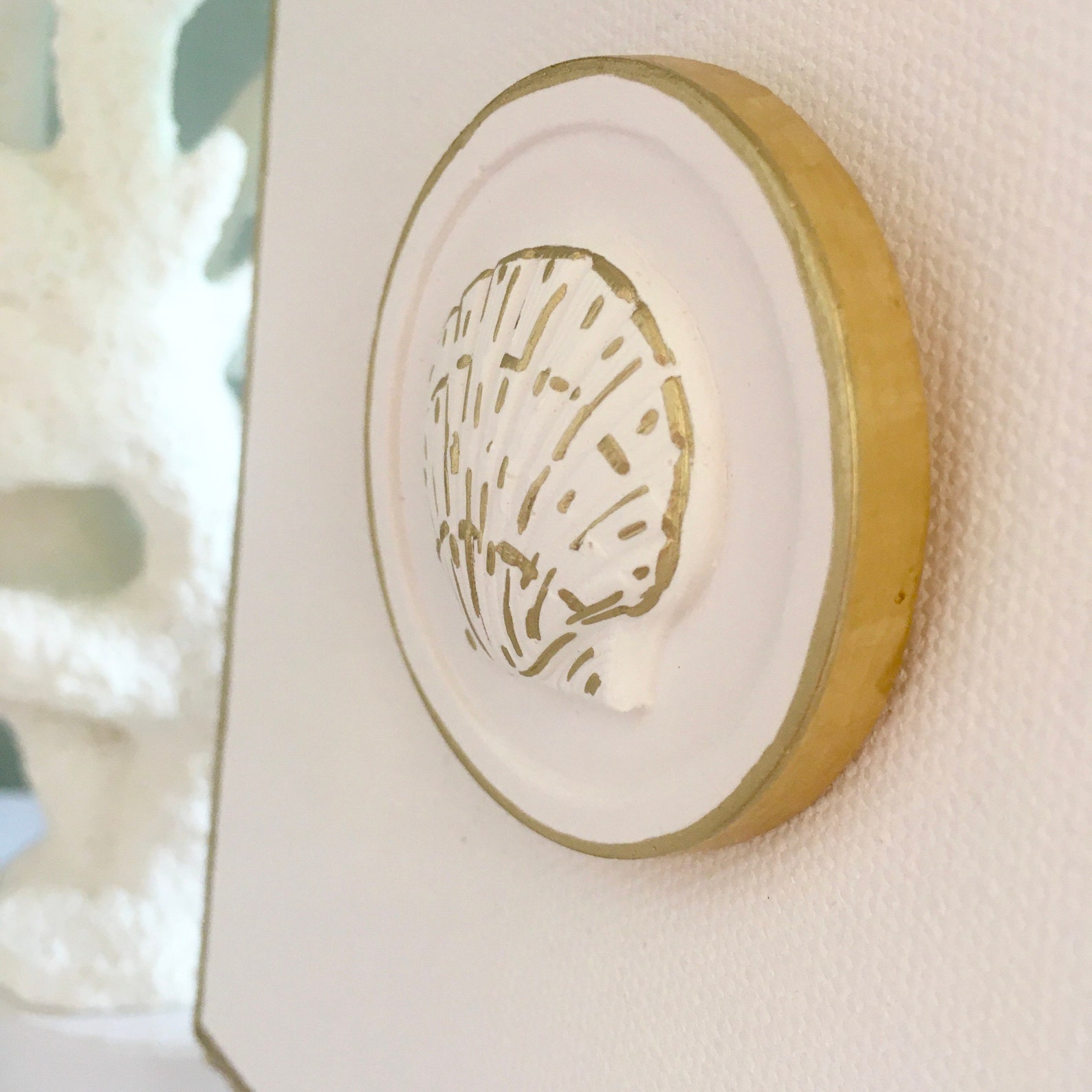 Coastal Intaglio Art on 6X6 or 5X7 Canvas, Coral, Shells or Sand Dollar ...