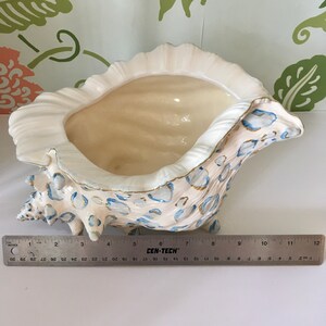Ceramic Conch Shell Figurine and Cachepot, Hand Painted Blue and White ...