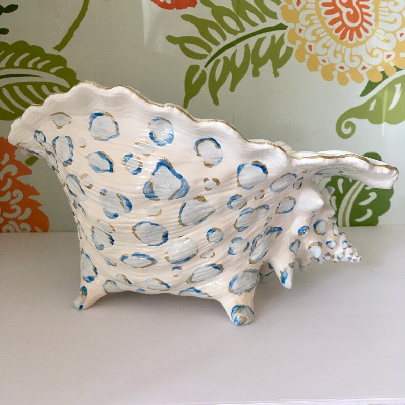Ceramic Conch Shell Figurine and Cachepot Hand Painted Blue - Etsy